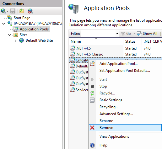 Move an app to another application pool on IIS - OutSystems サポート