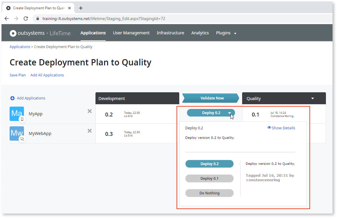 Deploy an Application - OutSystems 11 Documentation