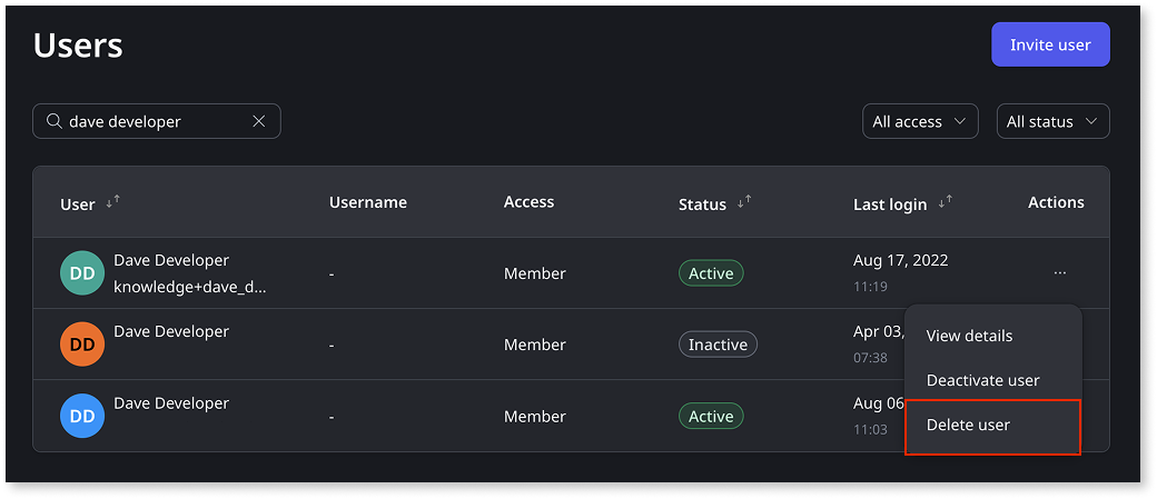 Create, activate, deactivate, and delete users - ODC Documentation