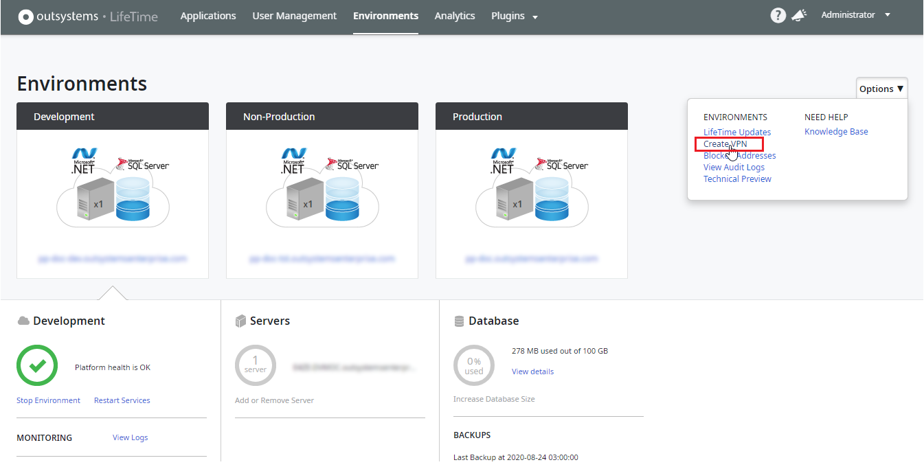 Set up a VPN to your OutSystems Cloud - OutSystems 11 Documentation