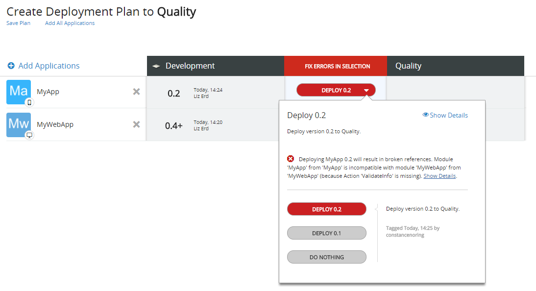 Deploy an application with dependencies - OutSystems 11 Documentation