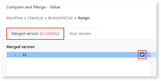 Compare and merge example with conflicts - OutSystems 11 Documentation
