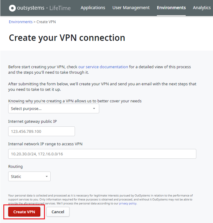 Set up a VPN to your OutSystems Cloud - OutSystems 11 Documentation