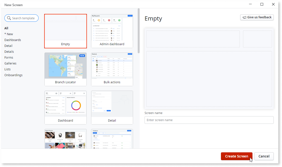 画面テンプレートの作成 - OutSystems 11 ドキュメンテーション
