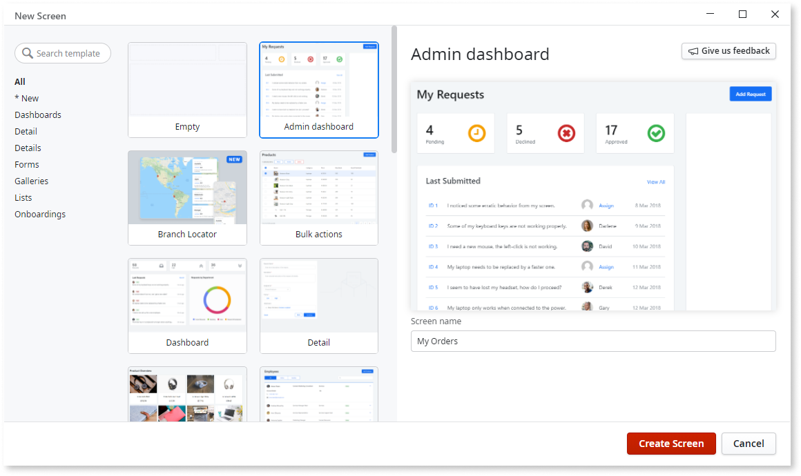 Screen Templates - OutSystems 11 Documentation
