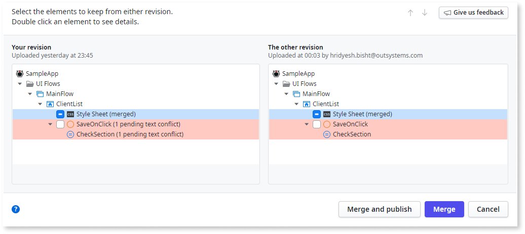 Compare And Merge Example With Conflicts Odc Documentation
