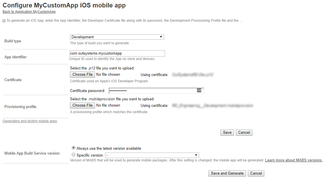 Generate and Distribute Your Mobile App - OutSystems 10 Documentation