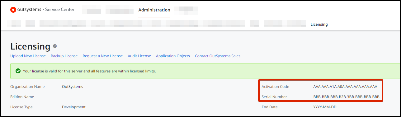 Find the Activation Code and the Serial Number - OutSystems Support