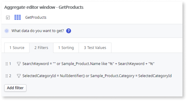 Dropdown Searchを使用した単一のアトリビュートによるAggregateのフィルタリング - OutSystems 操作ガイド