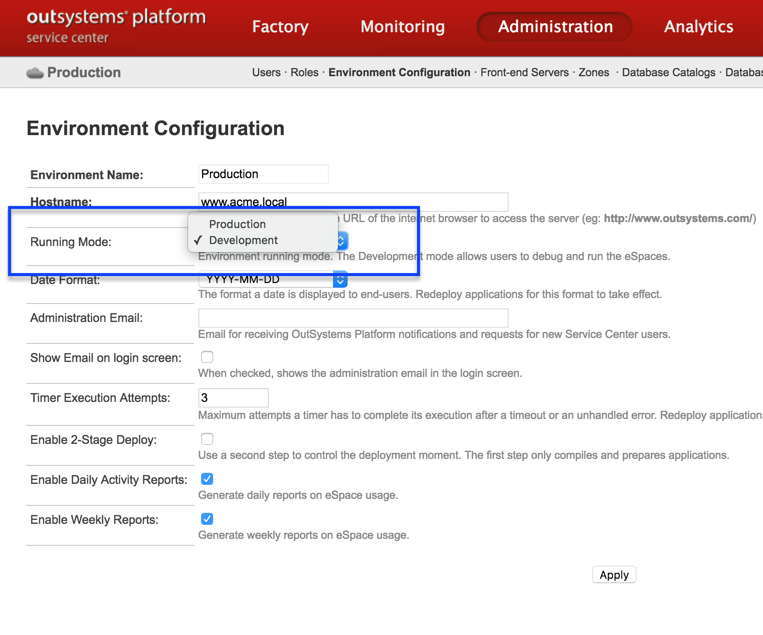 OutSystems running modes - Development vs Production mode - OutSystems ...