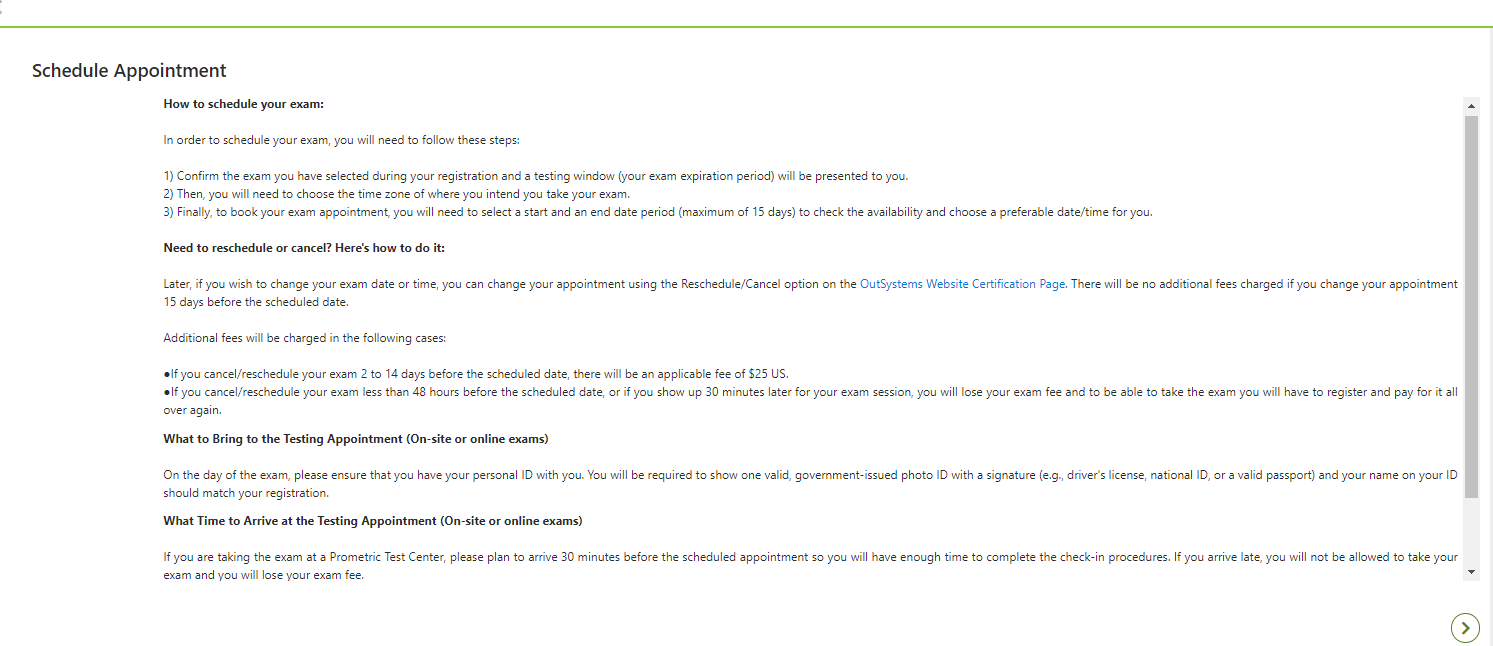 OutSystems exams scheduling, cancelation and refund policies - OutSystems Support