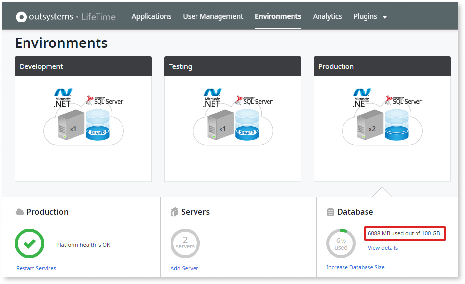 Database storage on OutSystems Cloud - OutSystems Support