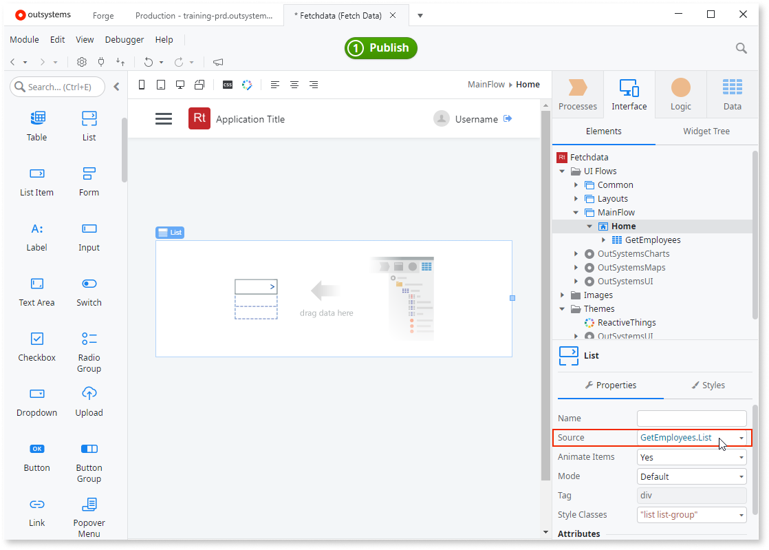 OutSystemsでデータベースからデータを取得して表示する - ODC Documentation