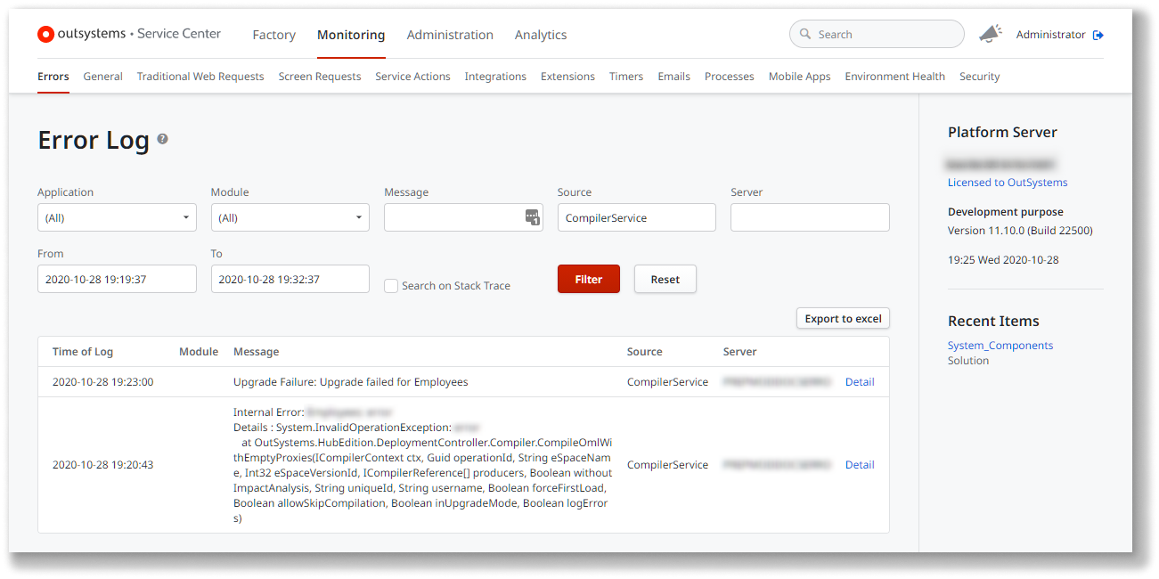モジュールの準備に関連して発生する可能性のあるエラー - OutSystems 11 ドキュメンテーション