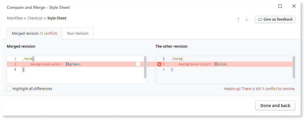 衝突がある場合の比較およびマージの例 - ODC Documentation