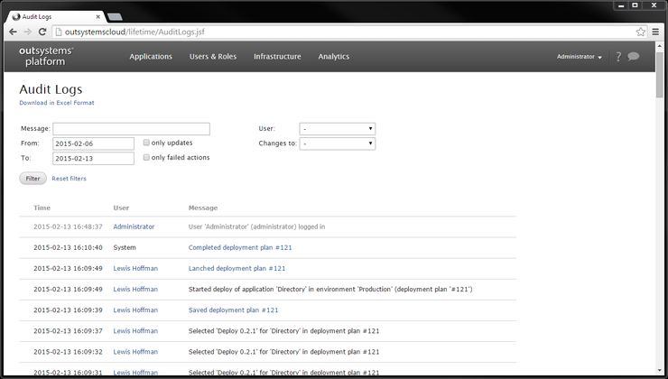 Monitor Usage with Audit Logs - OutSystems 10 Documentation