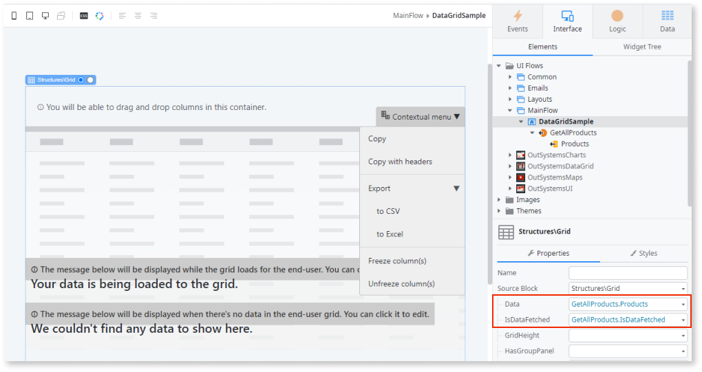 Fetch data for OutSystems Data Grid - ODC Documentation