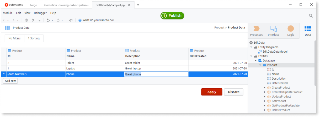 開発中にデータを編集する - OutSystems 11 ドキュメンテーション
