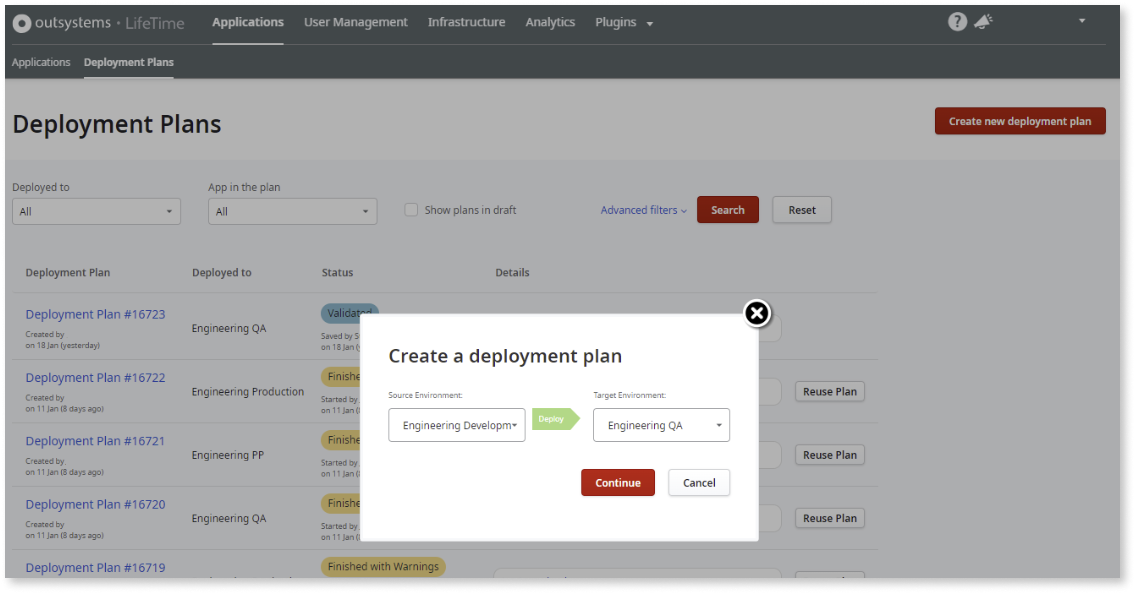 Deployment Plans - OutSystems 11 ドキュメンテーション