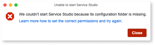 Cross-platform Service Studio cannot be launched due to missing permissions to create the ...