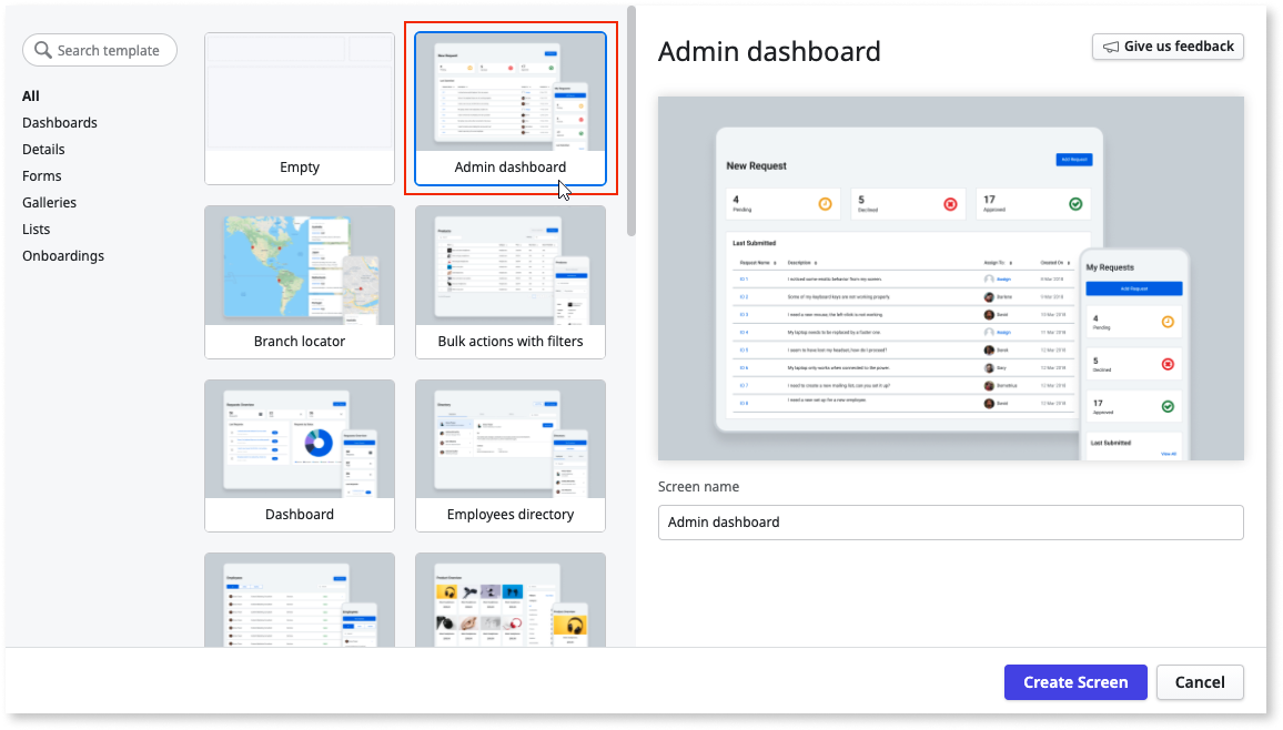 Screen Templates - ODC Documentation