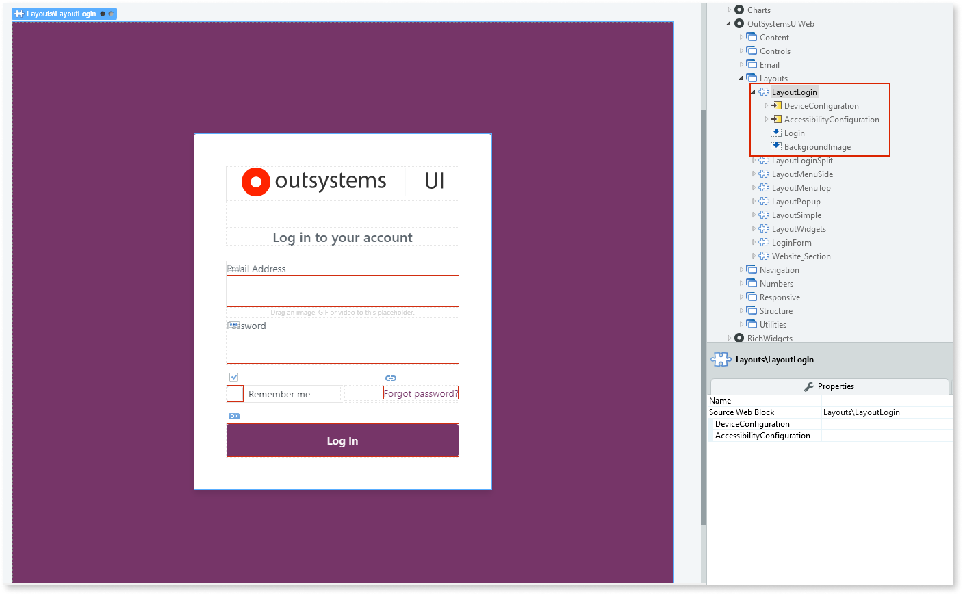 Layout Login - OutSystems 11 ドキュメンテーション