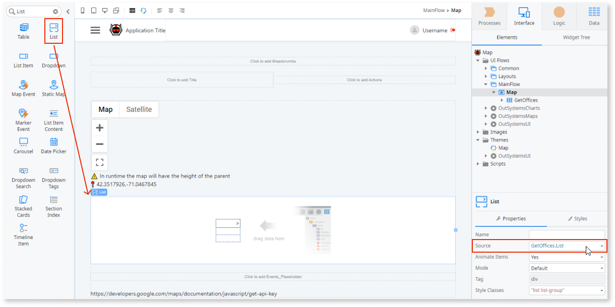 How to use the Map component - OutSystems 11 Documentation