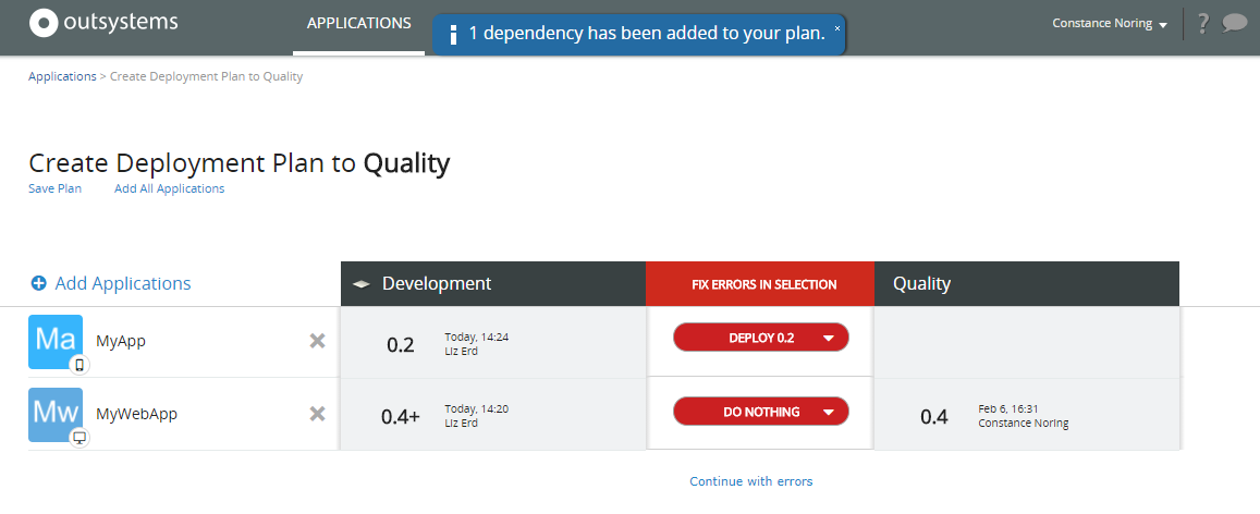 Deploy an application with dependencies - OutSystems 11 Documentation