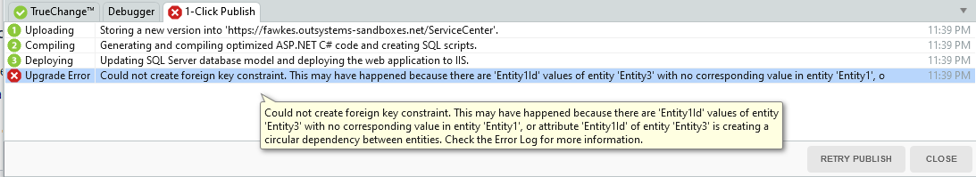 Troubleshoot Could not create Foreign Key errors during deployment - OutSystems Support