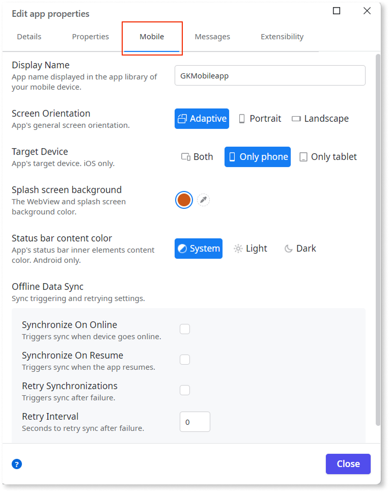 Configuring mobile apps - ODC Documentation