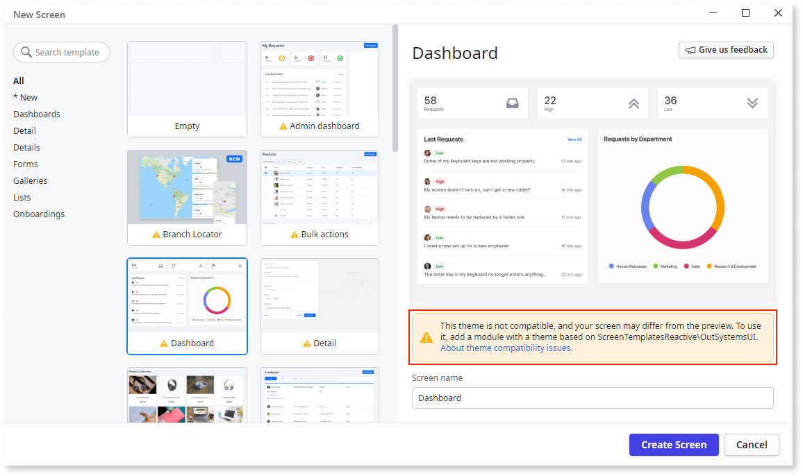 Theme compatibility in Screen Templates - ODC Documentation