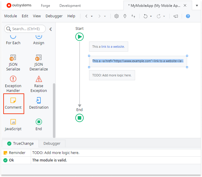 Comment - OutSystems 11 ドキュメンテーション