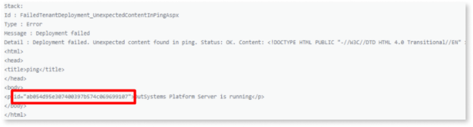 Troubleshoot failed deployments due to an error in ping - OutSystems サポート
