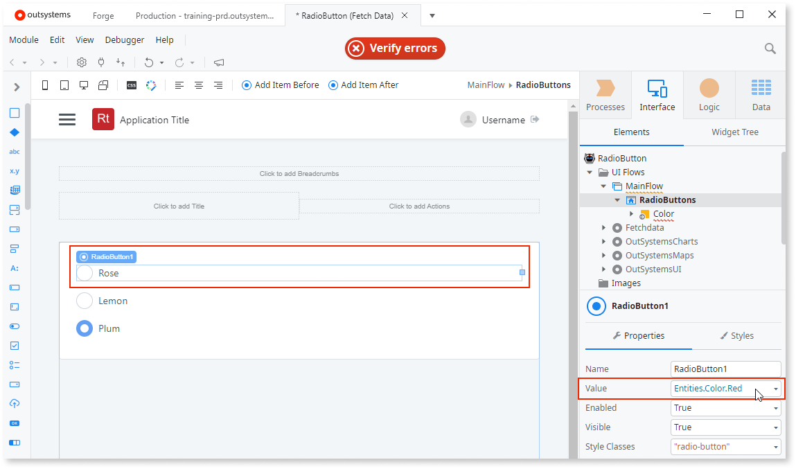 Pick Only One Option in a Group of Choices - OutSystems 11 Documentation