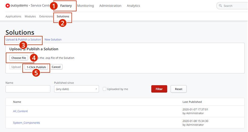 Deploy applications through Service Center - OutSystems Support