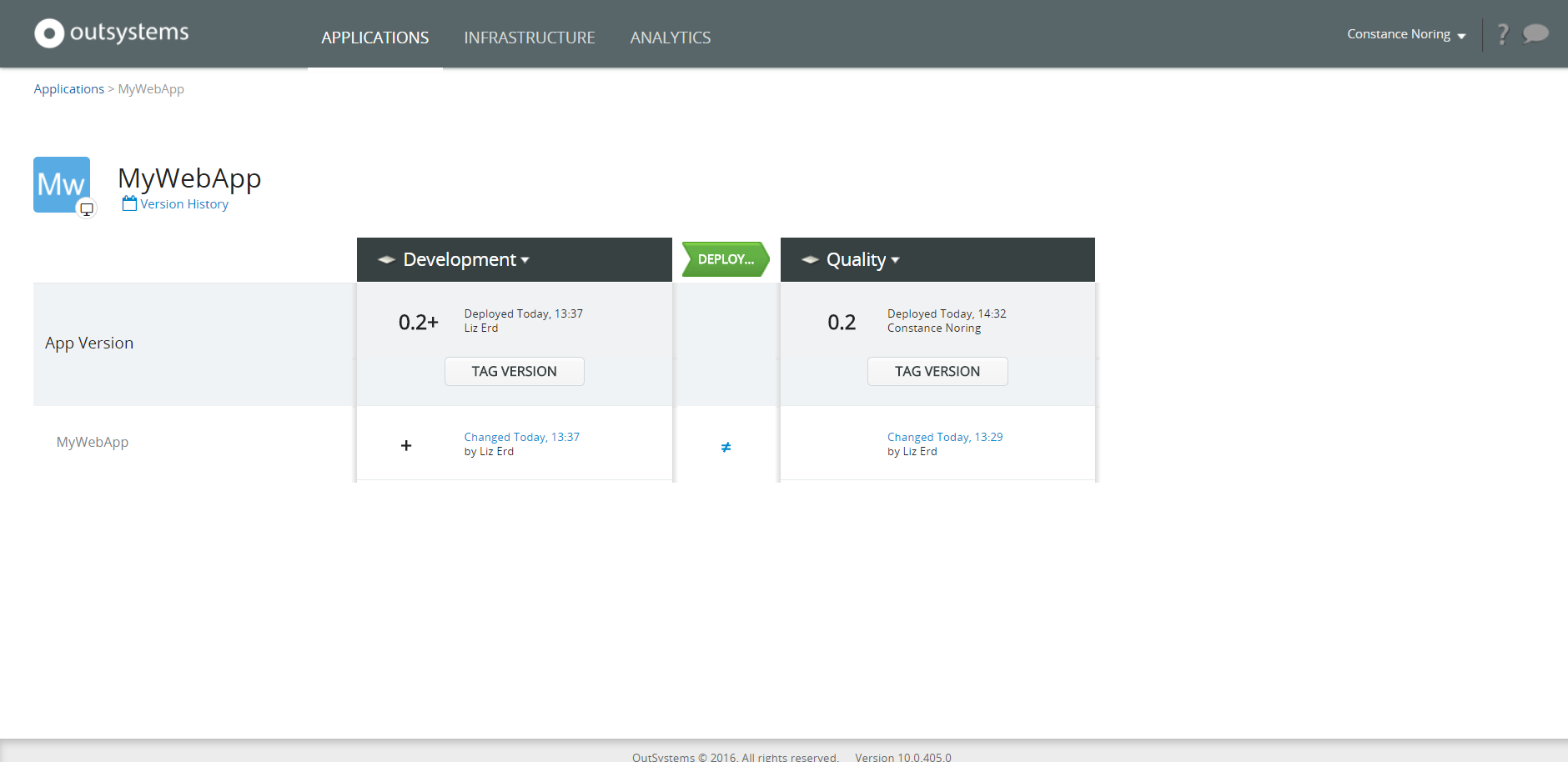 Tag a Version - OutSystems 10 Documentation