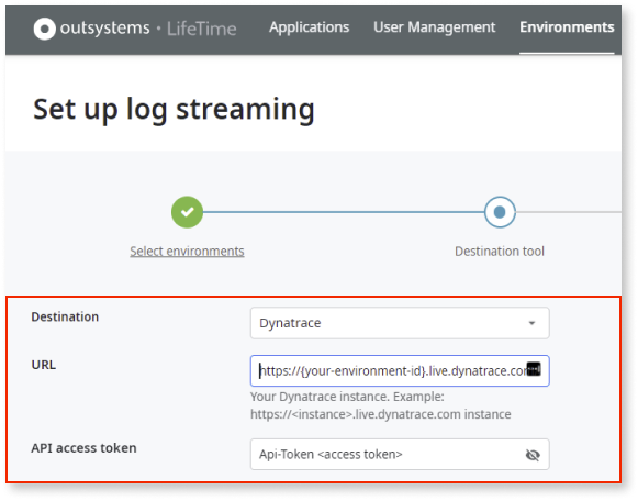 Stream logs to Dynatrace - OutSystems 11 Documentation