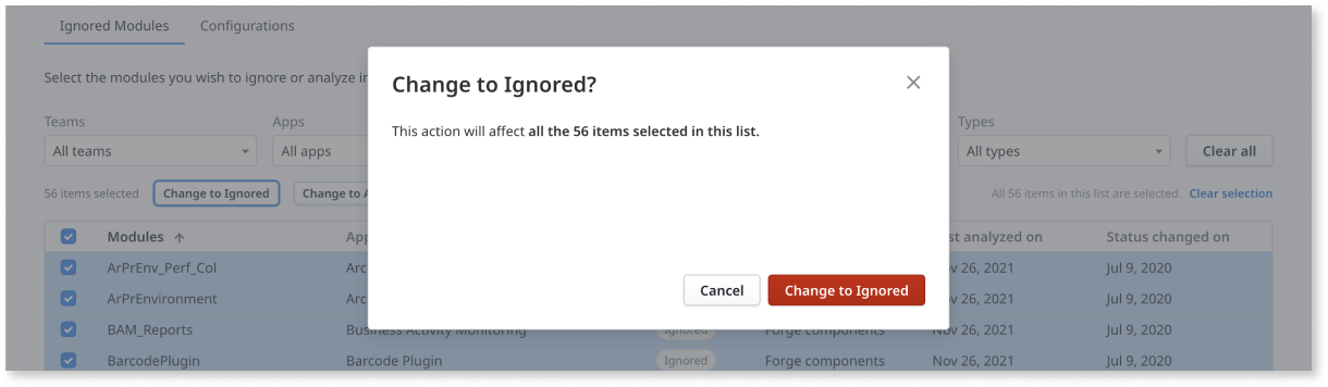 Ignoring modules during tech debt analysis - OutSystems 11 Documentation
