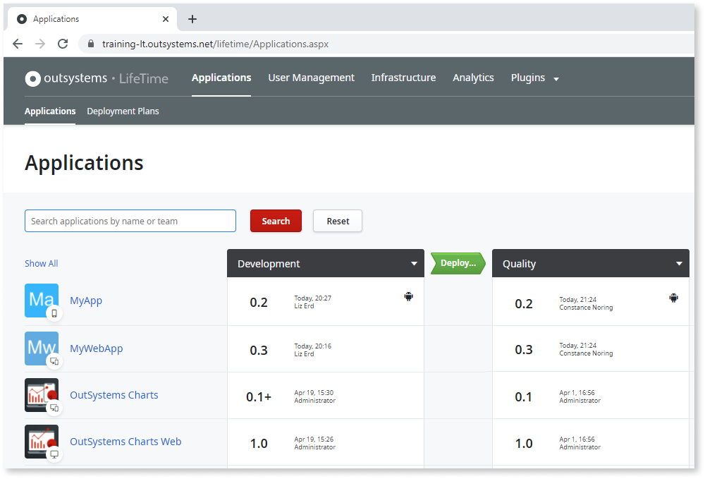 Deploy an Application - OutSystems 11 Documentation