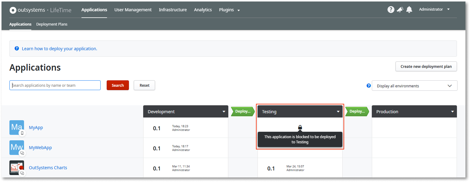 Block an app from deployment - OutSystems 11 ドキュメンテーション