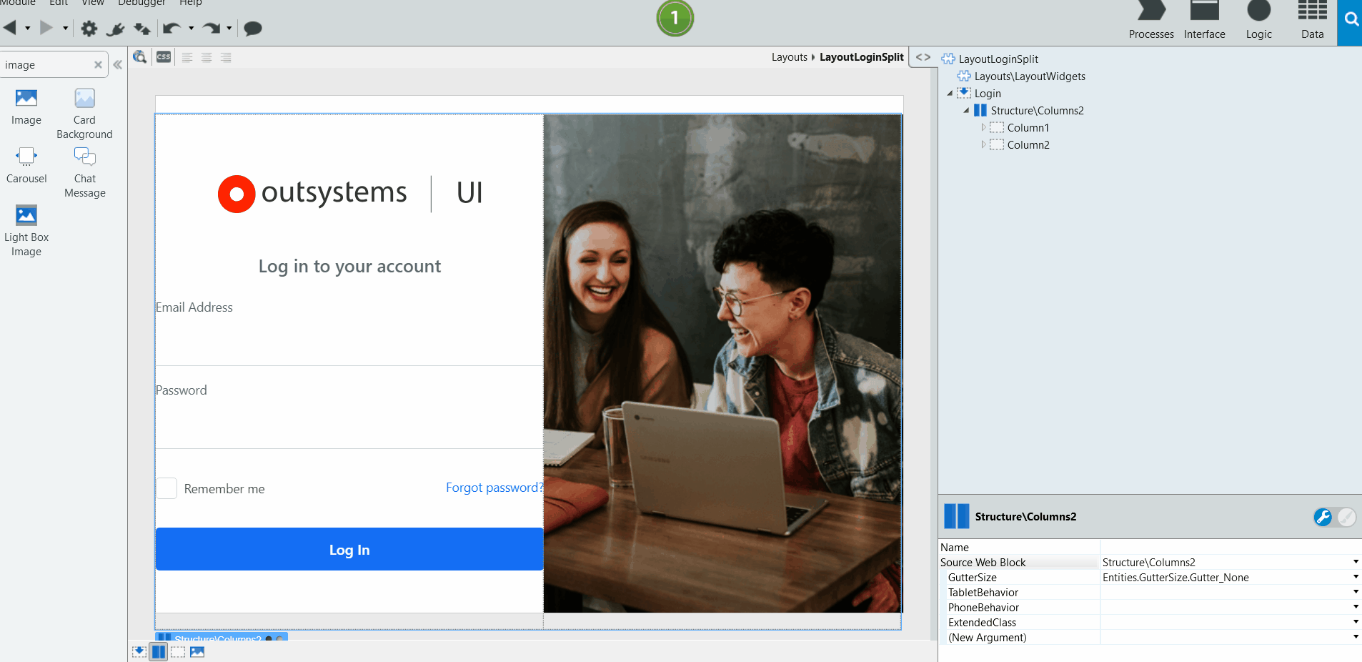 Layout Login Split Reference - OutSystems 11 Documentation