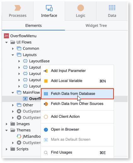 Overflow Menu - OutSystems 11 ドキュメンテーション