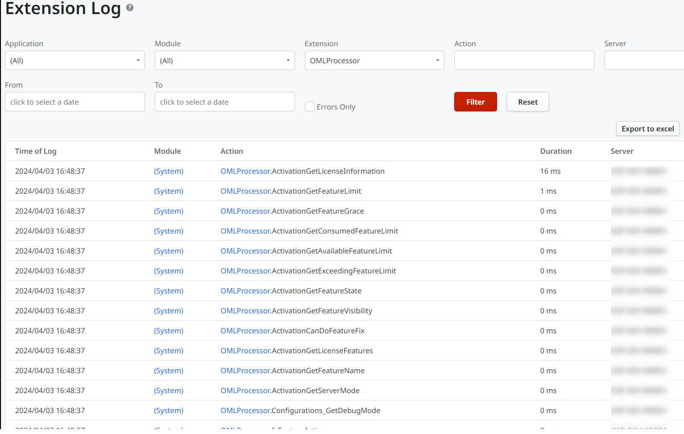 Numerous records of OMLProcessor logs - OutSystems サポート