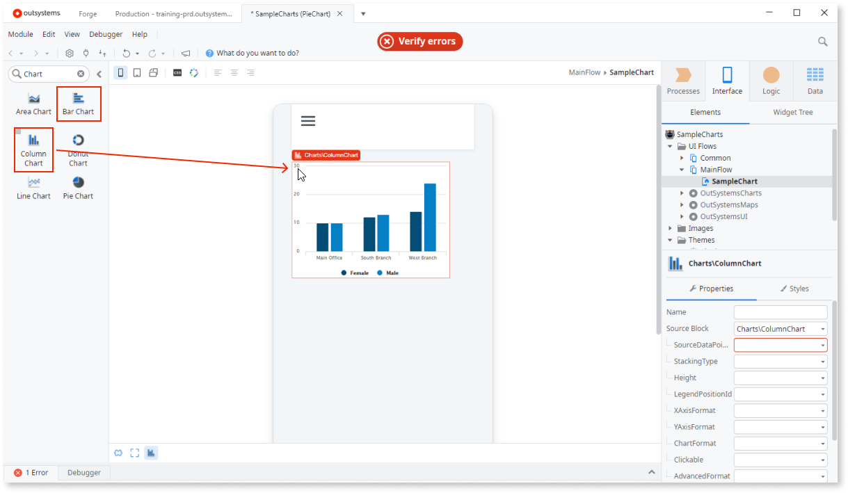 列グラフや棒グラフを作成する - OutSystems 11 ドキュメンテーション