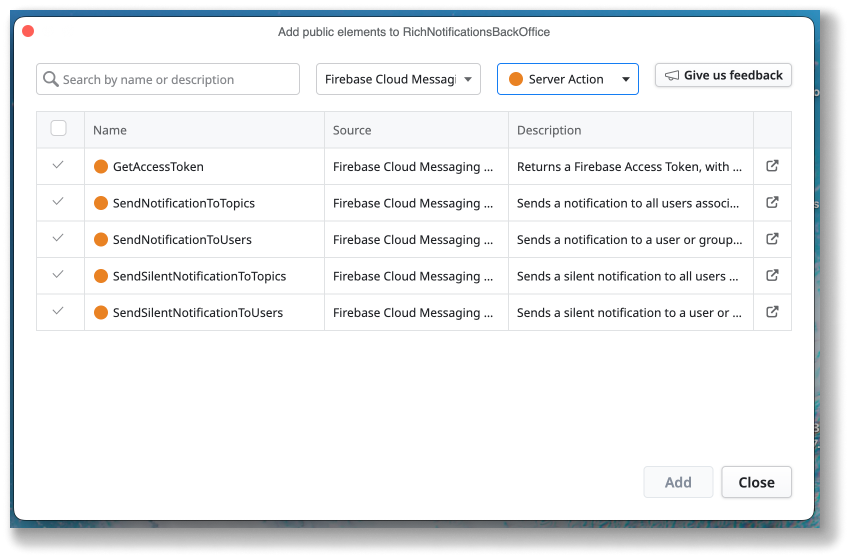 Firebase Cloud Messaging Pluginによるサーバーアクションの使用 - ODC Documentation