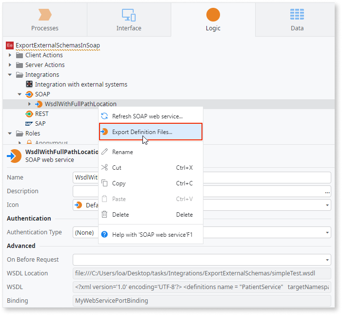 SOAP Webサービスで定義ファイルをエクスポートする - OutSystems 11 ドキュメンテーション