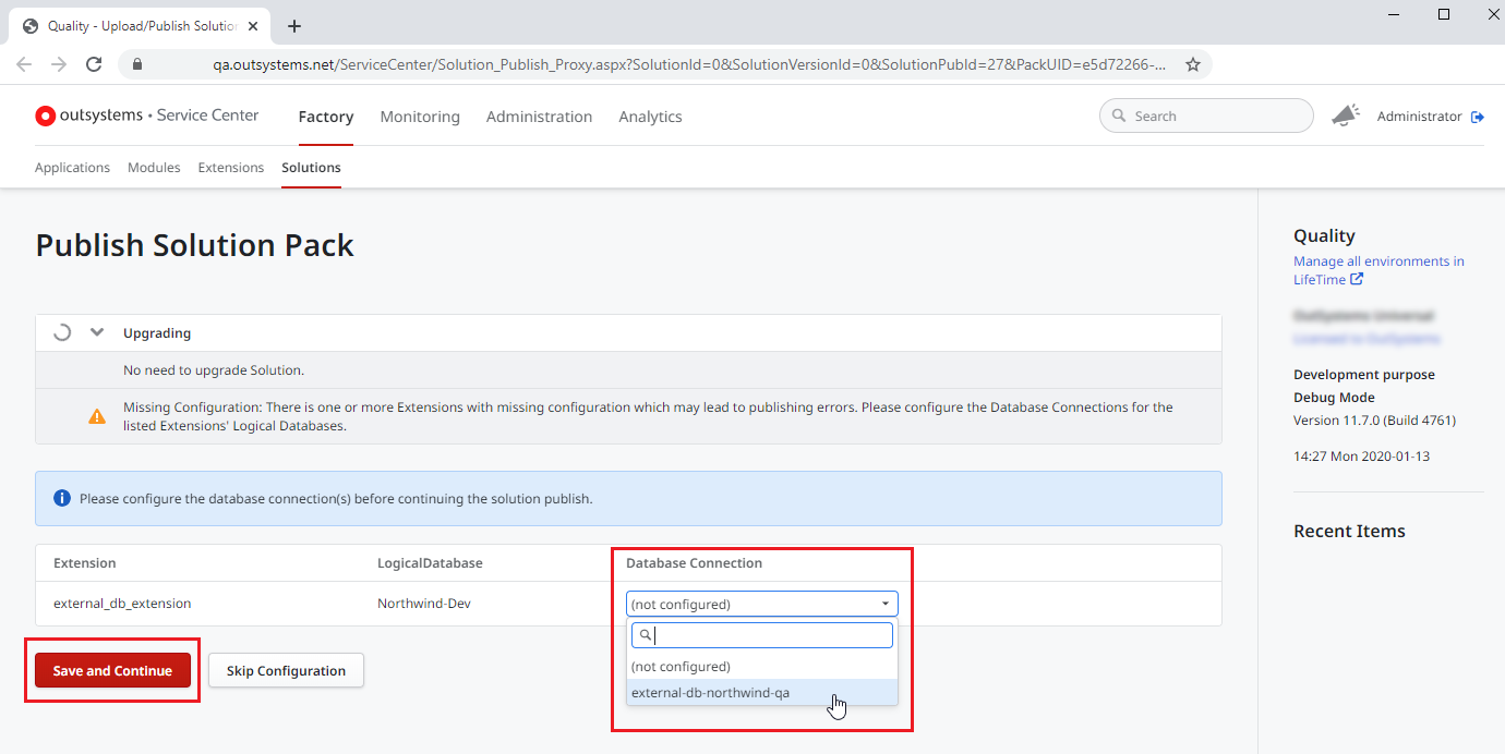 Deploy an Integration With an External Database - OutSystems 11 Documentation
