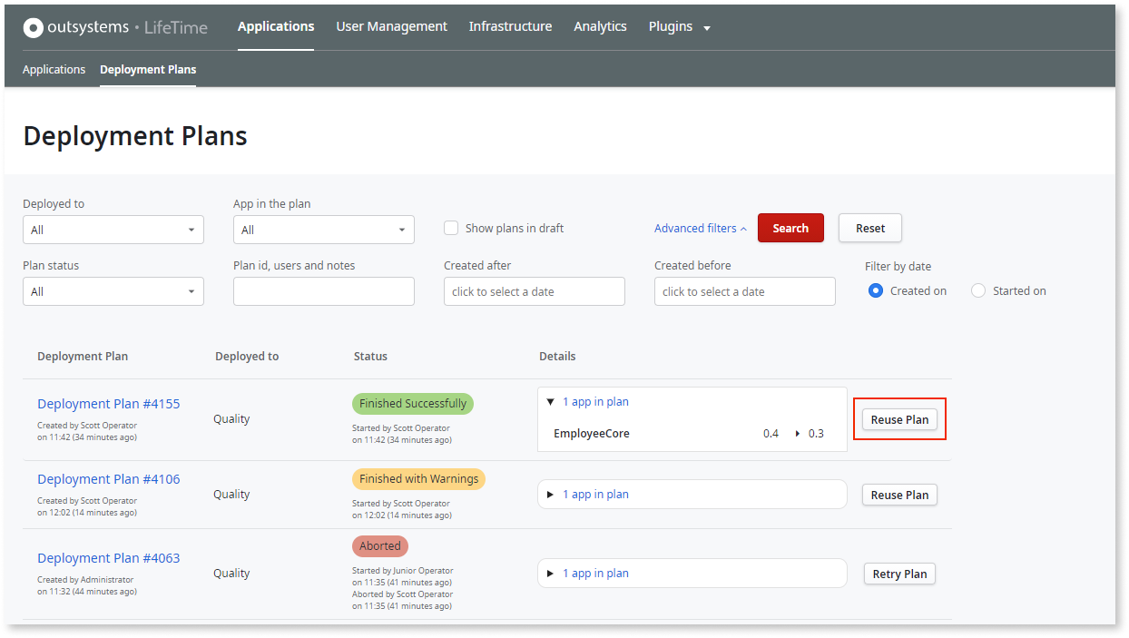 Deployment Plans - OutSystems 11 Documentation