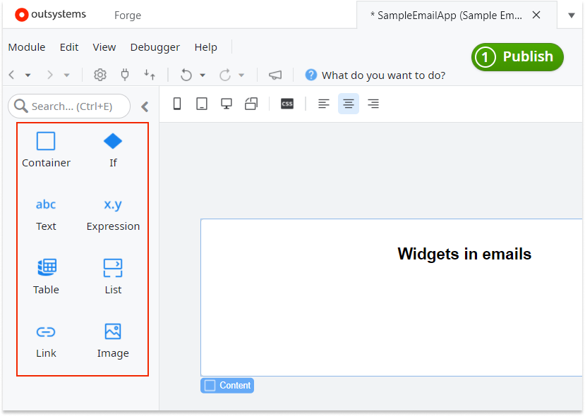 Widgets in emails - OutSystems 11 Documentation