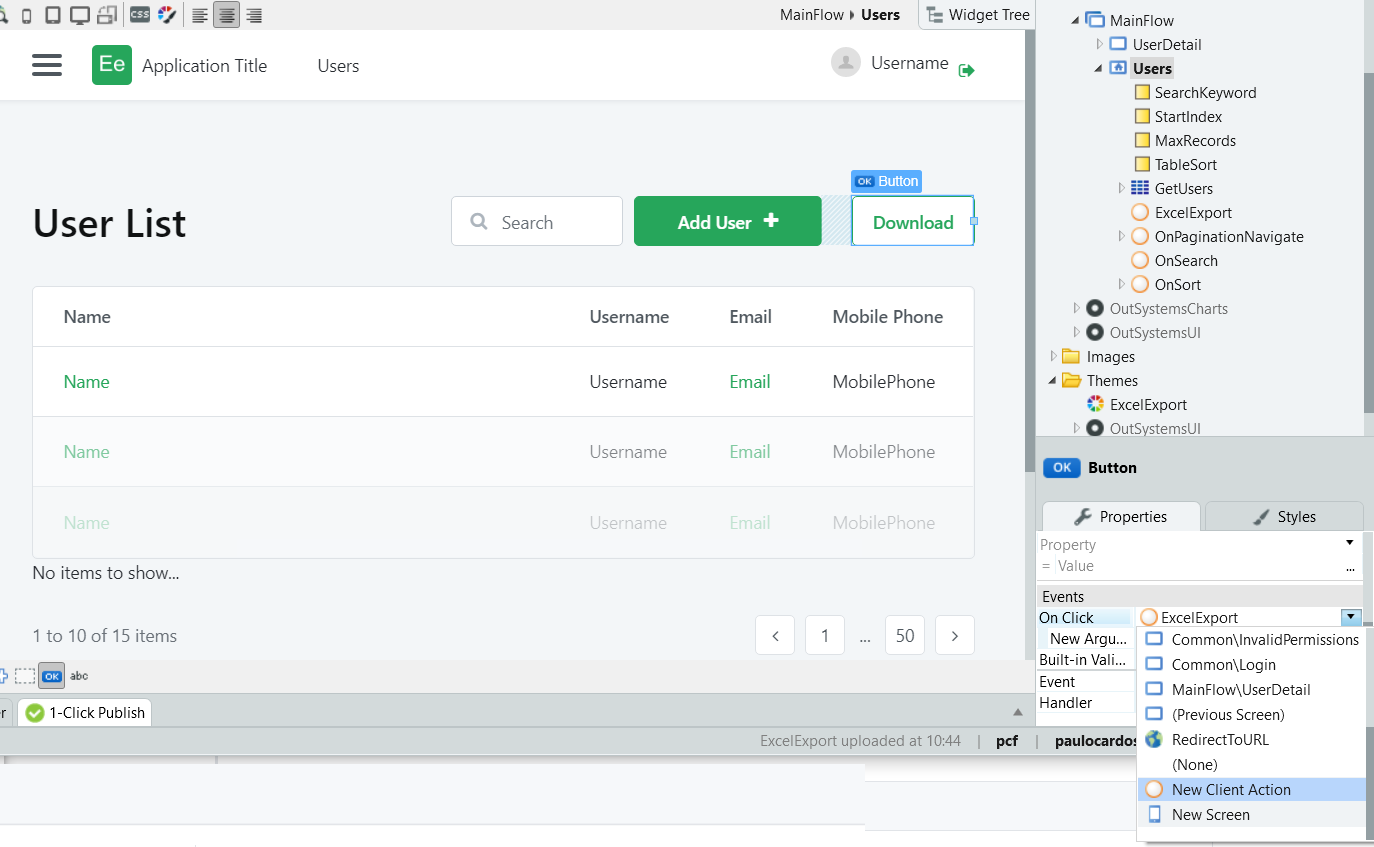 Excelへのエンティティデータのエクスポート - OutSystems 操作ガイド